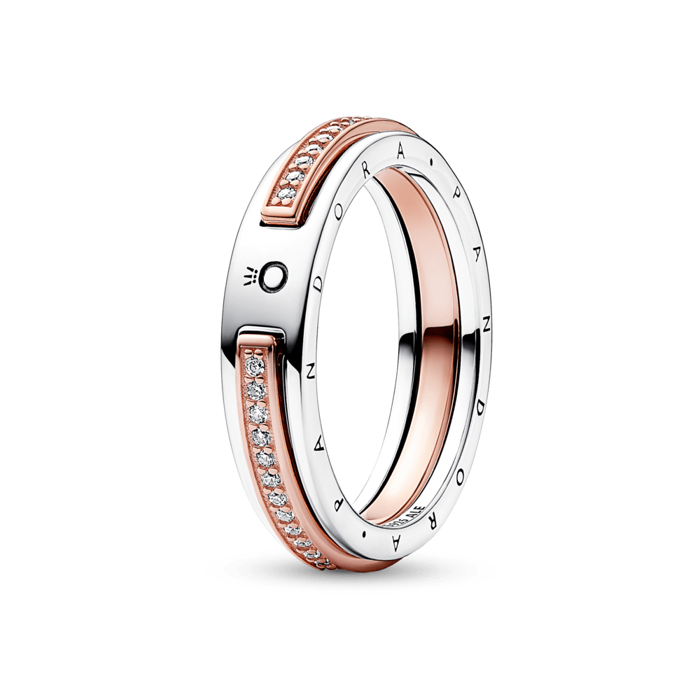 Anillo Logo y Pavé en Dos Tonos Pandora Signature Recubrimiento en Oro ...
