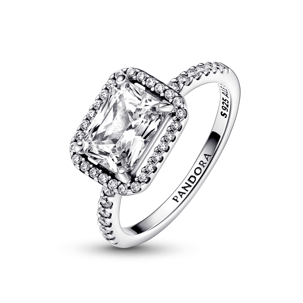 Anillo Halo rectangular reluciente Pandora Plata Esterlina|Pandora ...