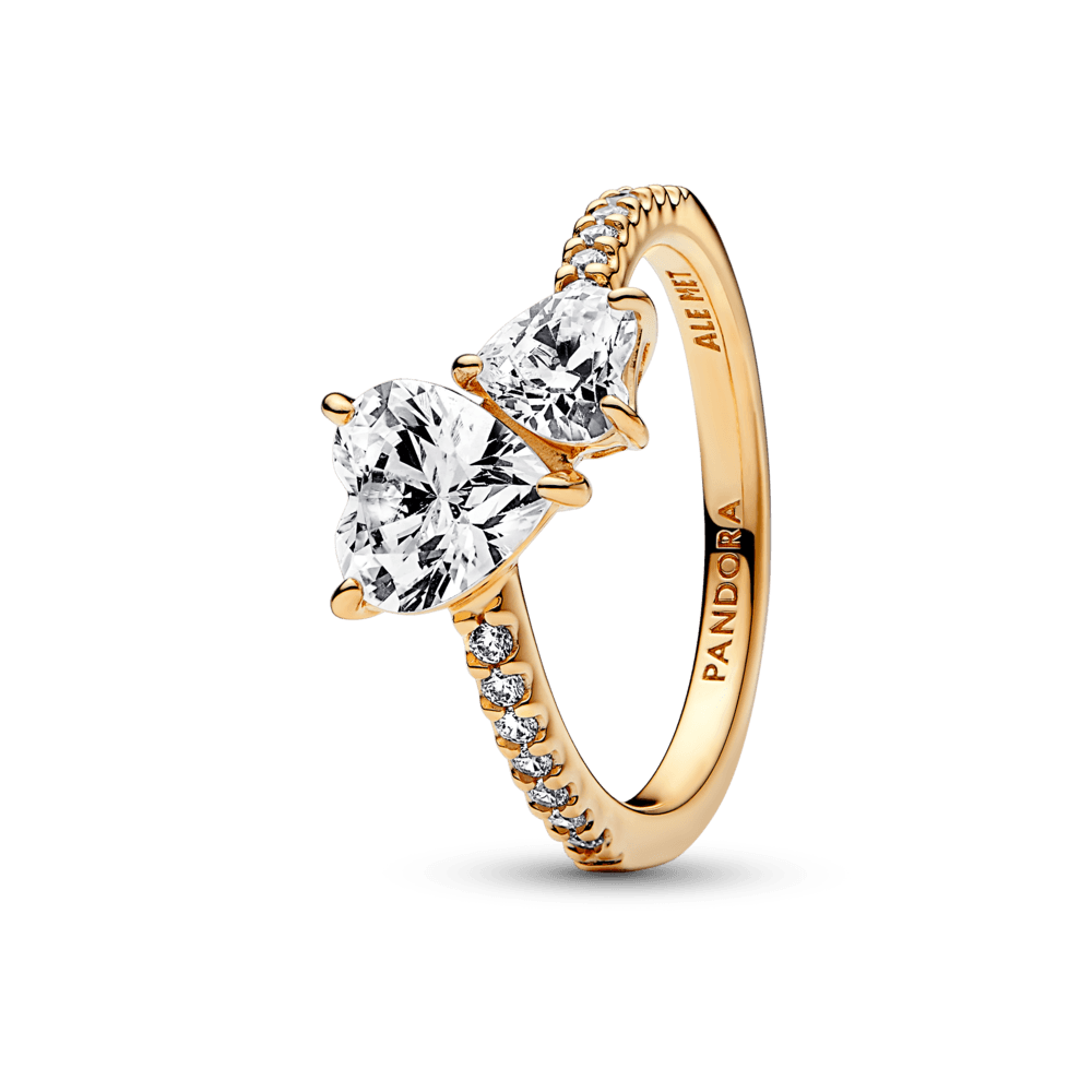 Anillo reluciente Corazón doble Recubrimiento en Oro de 14k|Pandora ...