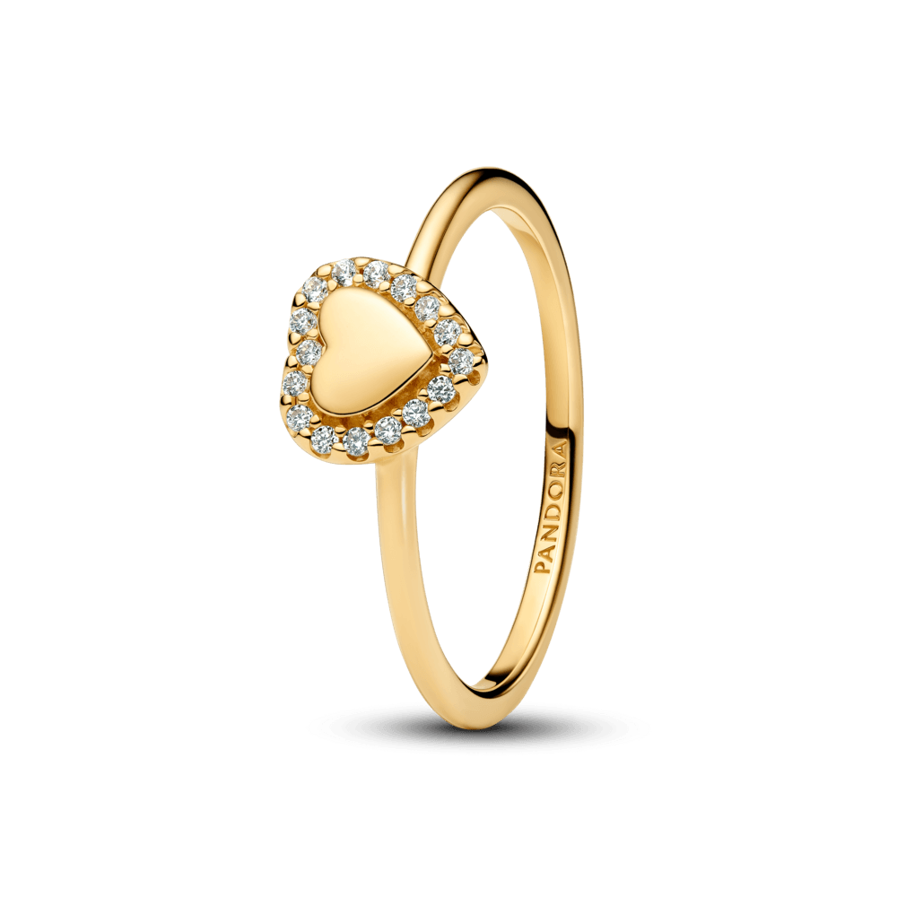 Anillo Halo y Corazón Grabable Dorado|Pandora - Pandora Oficial Argentina